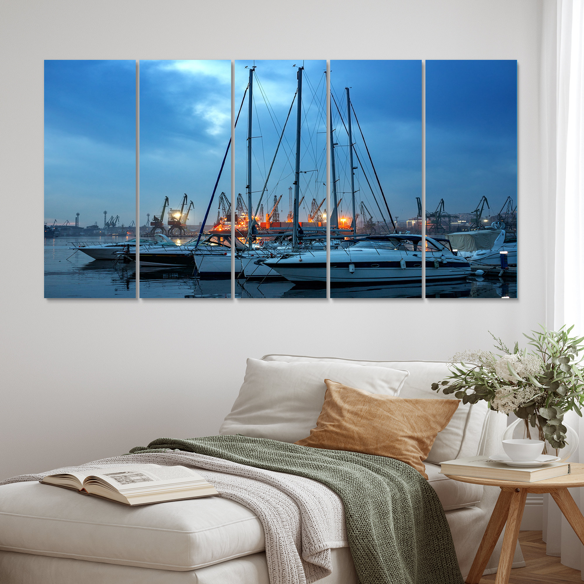 Design Art Photo Sailing Port Serenity III - Nautical & Beach Wall Art Living Room - 5 Equal ...